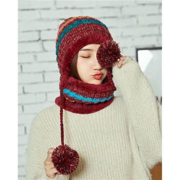 Accessories | Women Winter Beanie Hat Circle Scarf Set Red | Poshmark